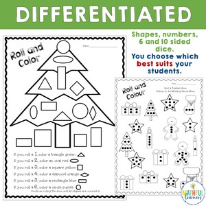 Christmas Math Worksheets - Roll & Color by Number - Kindergarten and ...