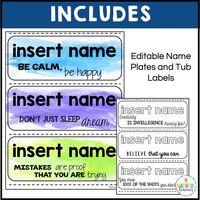 Editable Name Plates & Tub Labels Mindfulness, Resilience, Well-being ...