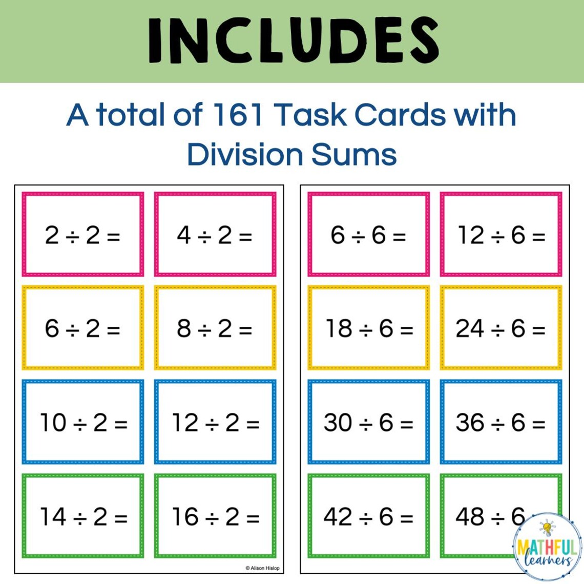 Division Task Cards - Division Sum Cards for Games and Activities ...