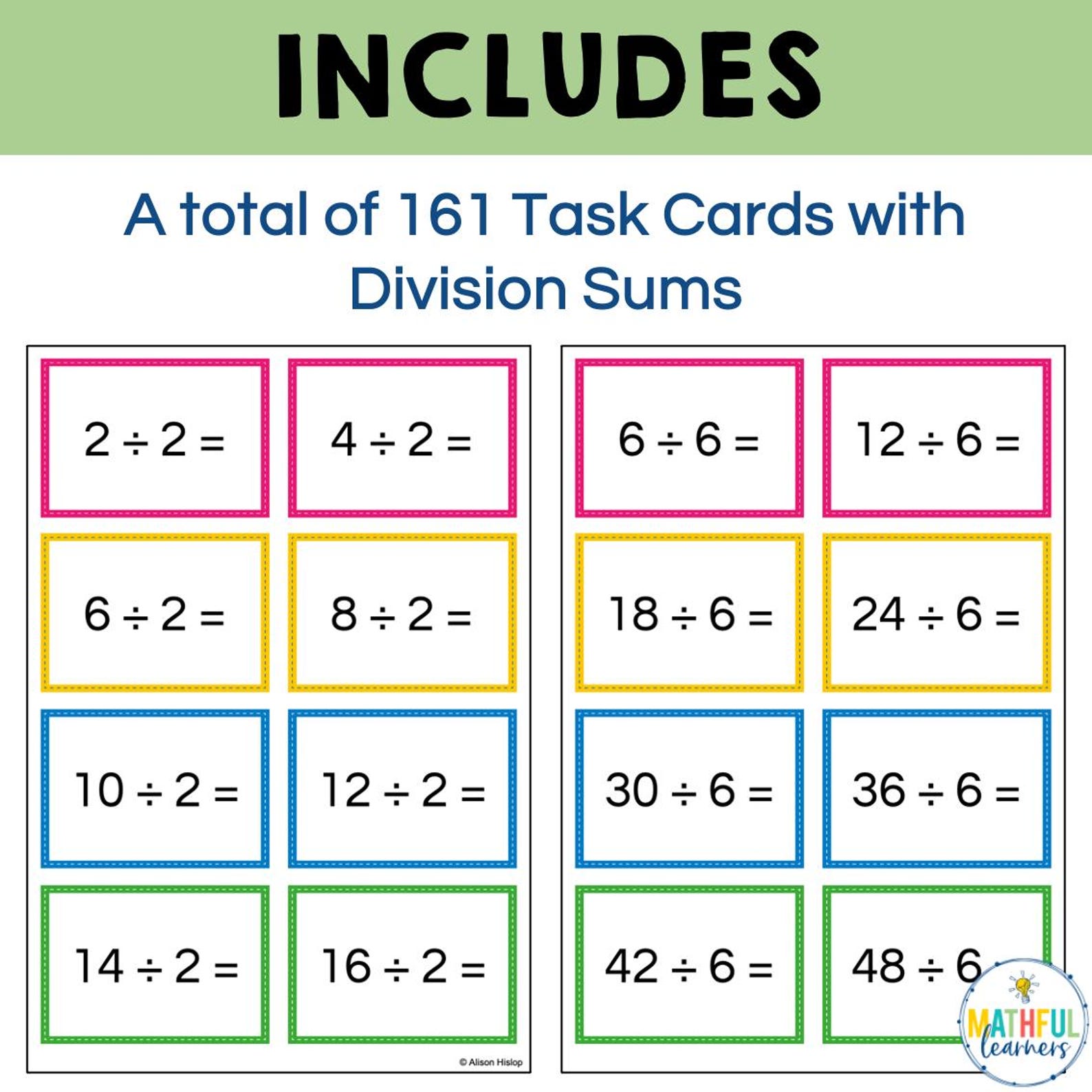 Division Task Cards - Division Sum Cards for Games and Activities ...