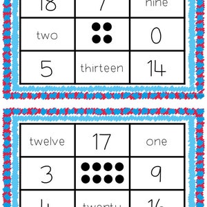 Math Bingo With Words & Pictures - Numbers 0 to 20 - Number Sense ...