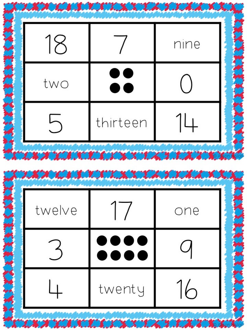 Math Bingo With Words & Pictures - Numbers 0 to 20 - Number Sense ...