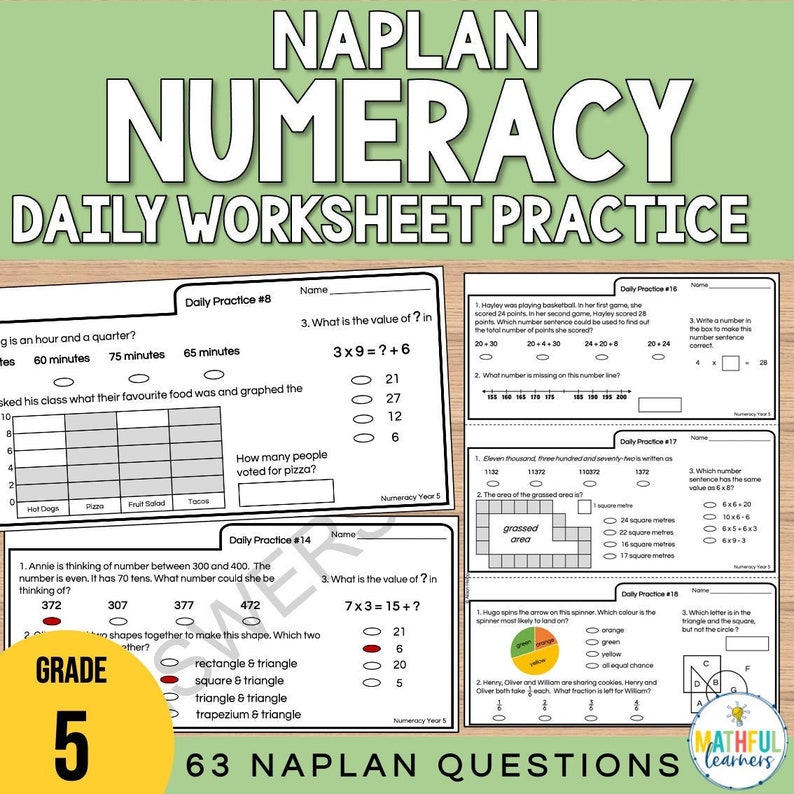 Naplan Numeracy Practise Tests Year 5 - Daily Maths Worksheets - Etsy
