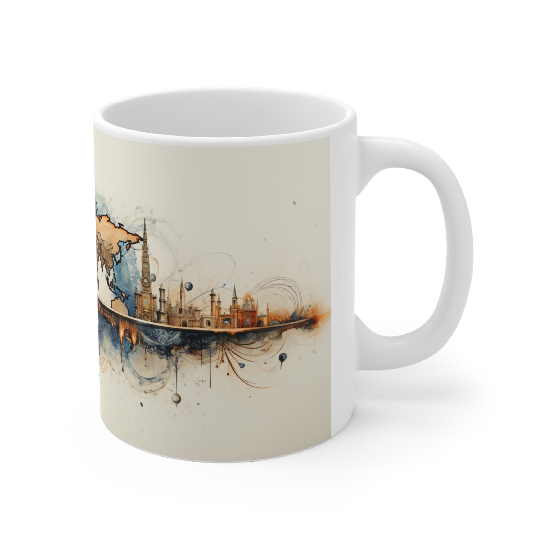 Steampunk Style World Map Coffee Mug, Metallic Vintage Travel Cup ...
