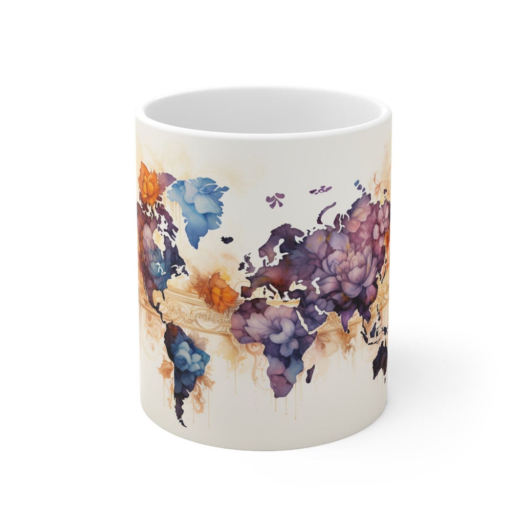 World Map Coffee Cup World Explorer Coffee Cup Travel Lover - Etsy