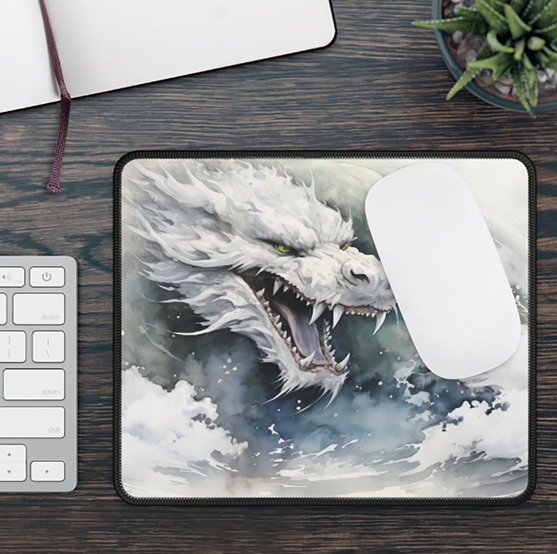 White Dragon Gaming Office Desk Mat Cool Dragon Mouse Pad Watercolor ...
