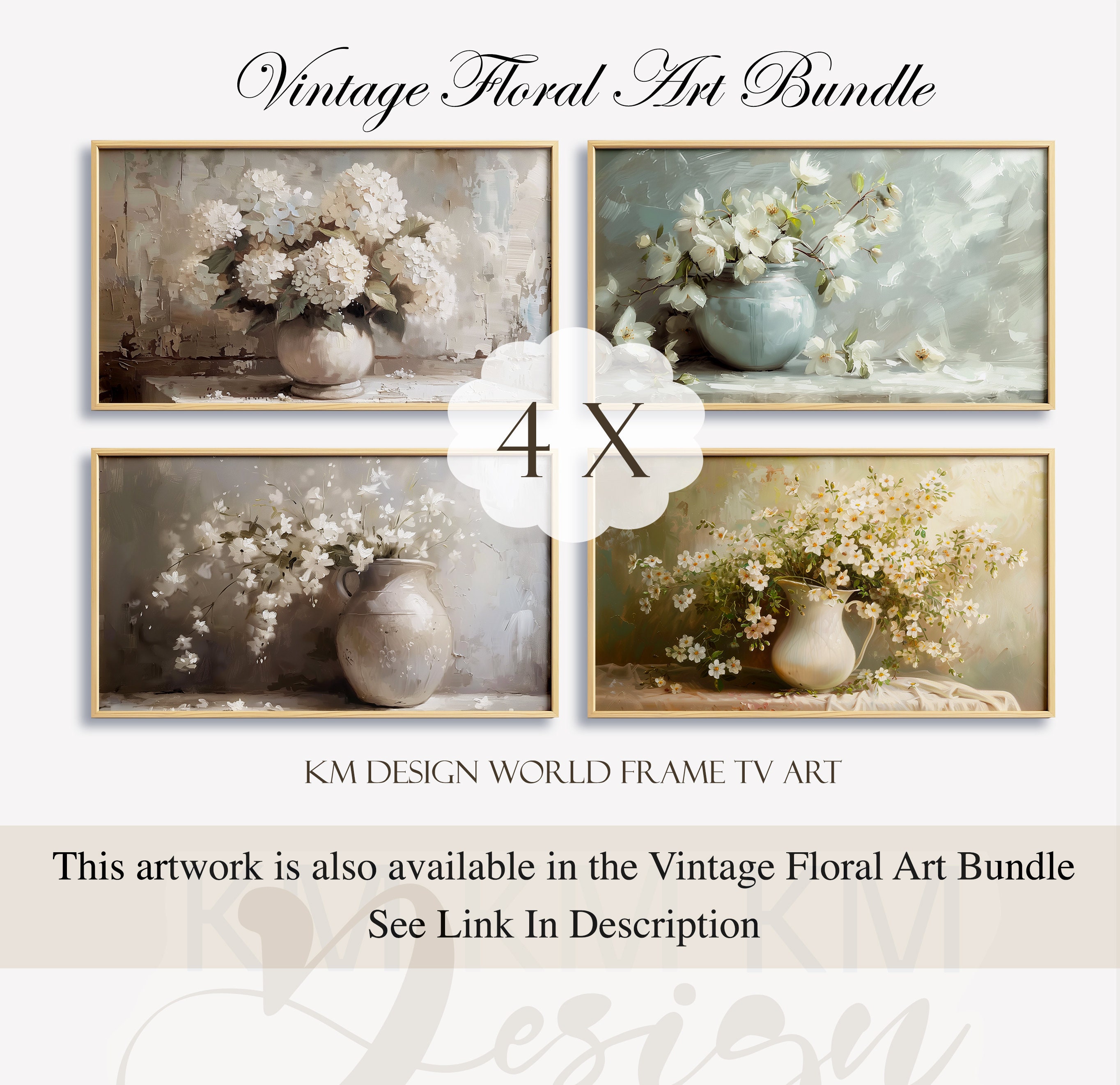FRAME TV Art Oil Painting Rustic White Hydrangeas in Vase Spring ...