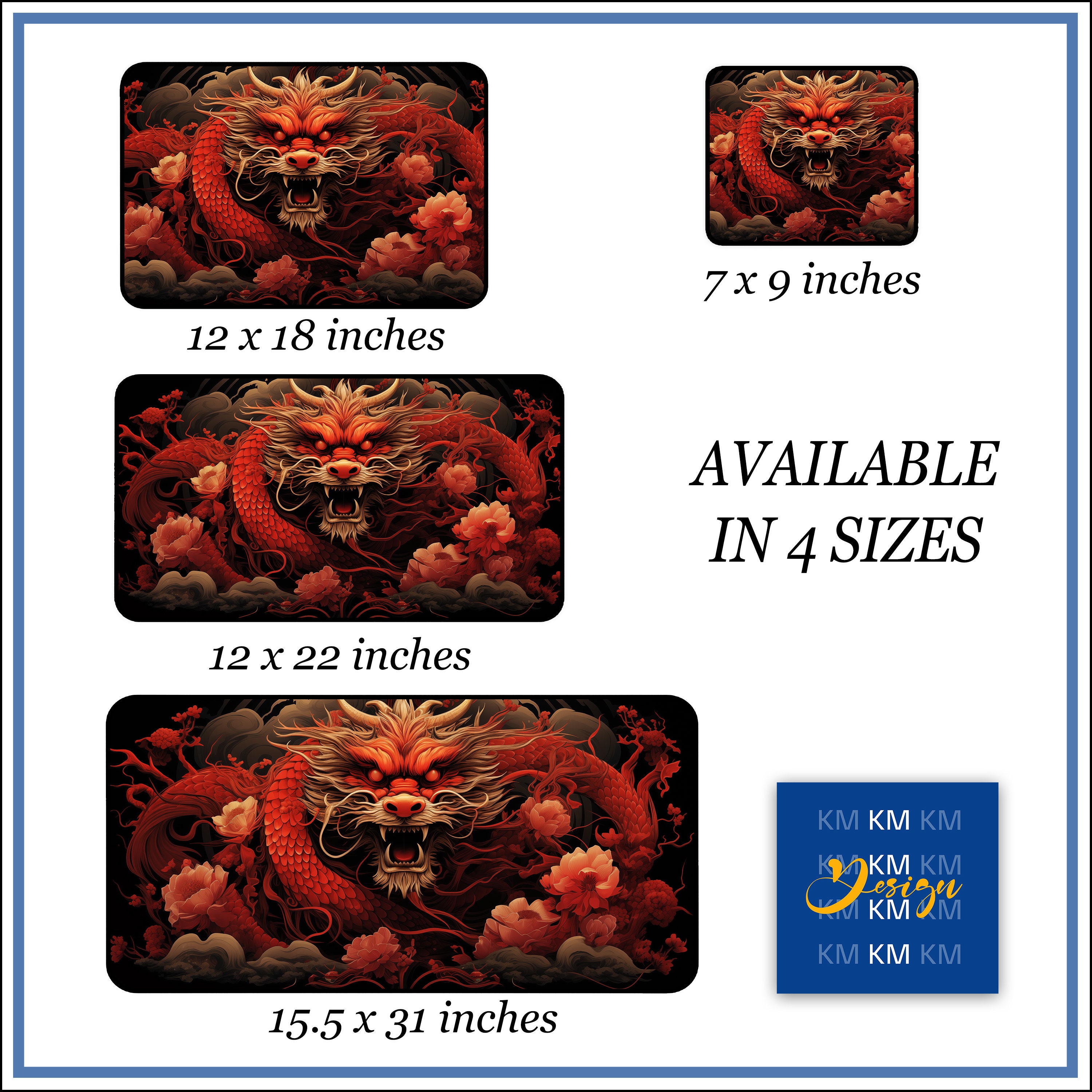 Dark 3D Red Dragon Desk Mat Year of Dragon Mouse Pad Vintage Desk Mat ...