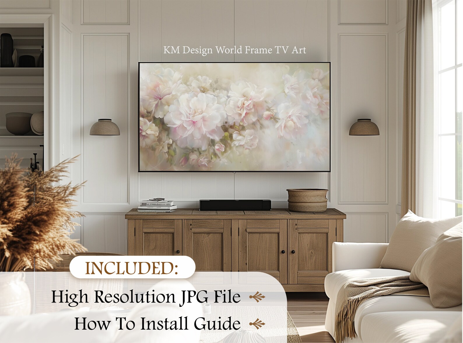 FRAME TV Art Pastel Pink White Flowers Oil Painting Spring Samsung ...