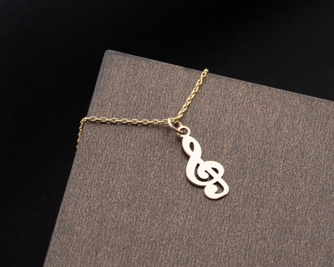 14K Solid Gold Treble Clef Necklace 14K Real Gold Music Symbol Necklace ...