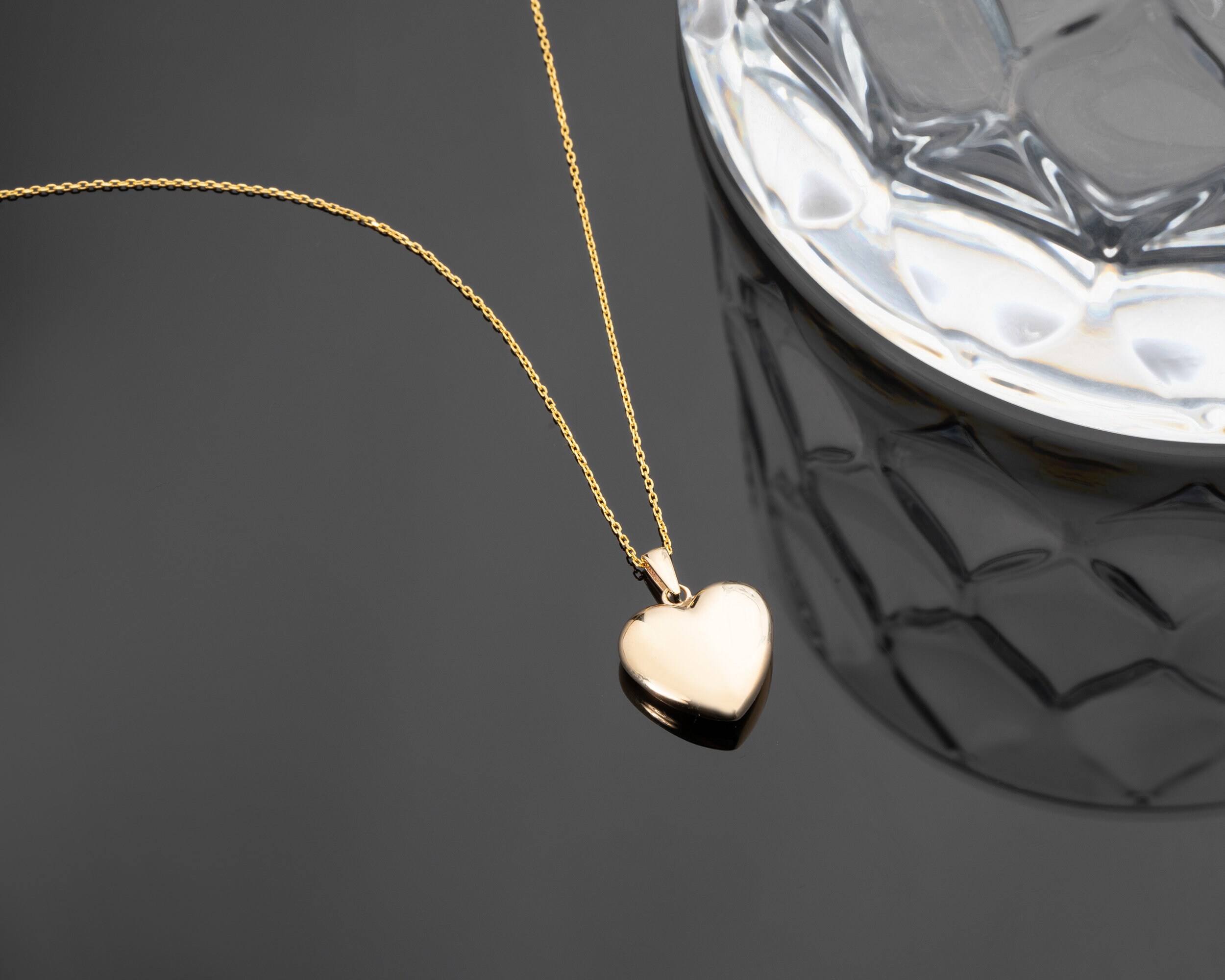 14K Solid Heart Necklace 14K Real Love Necklace Dainty Heart Shaped ...