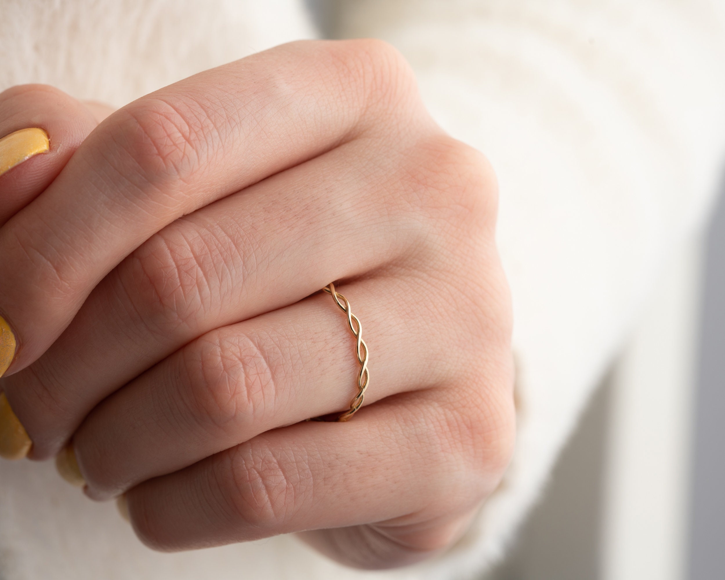 14K Solid Gold Stackable Chain Model Ring Real Gold Unique - Etsy
