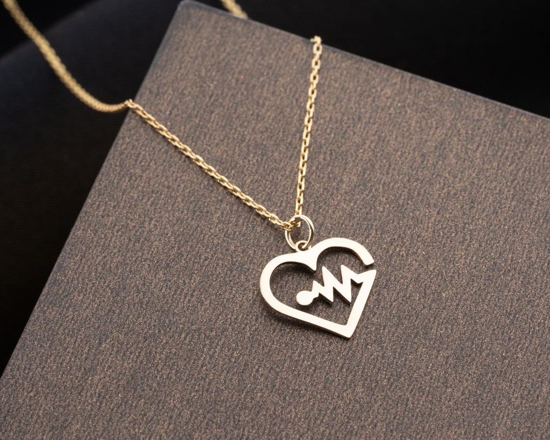 14K Solid Gold Heartbeat Necklace 14K Real Gold Hearyt Rhythm Necklace ...