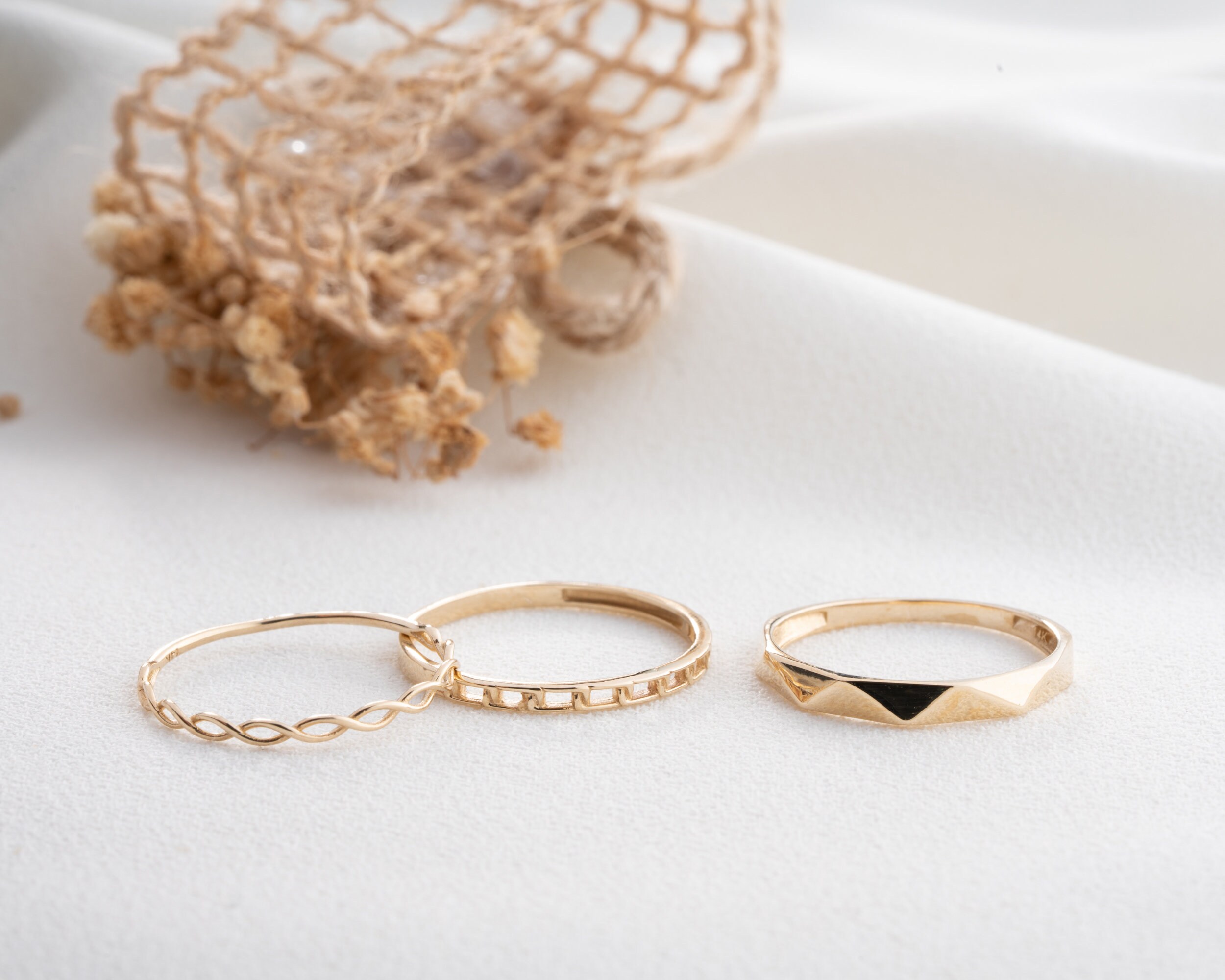 14K Solid Gold Stackable Chain Model Ring Real Gold Unique - Etsy