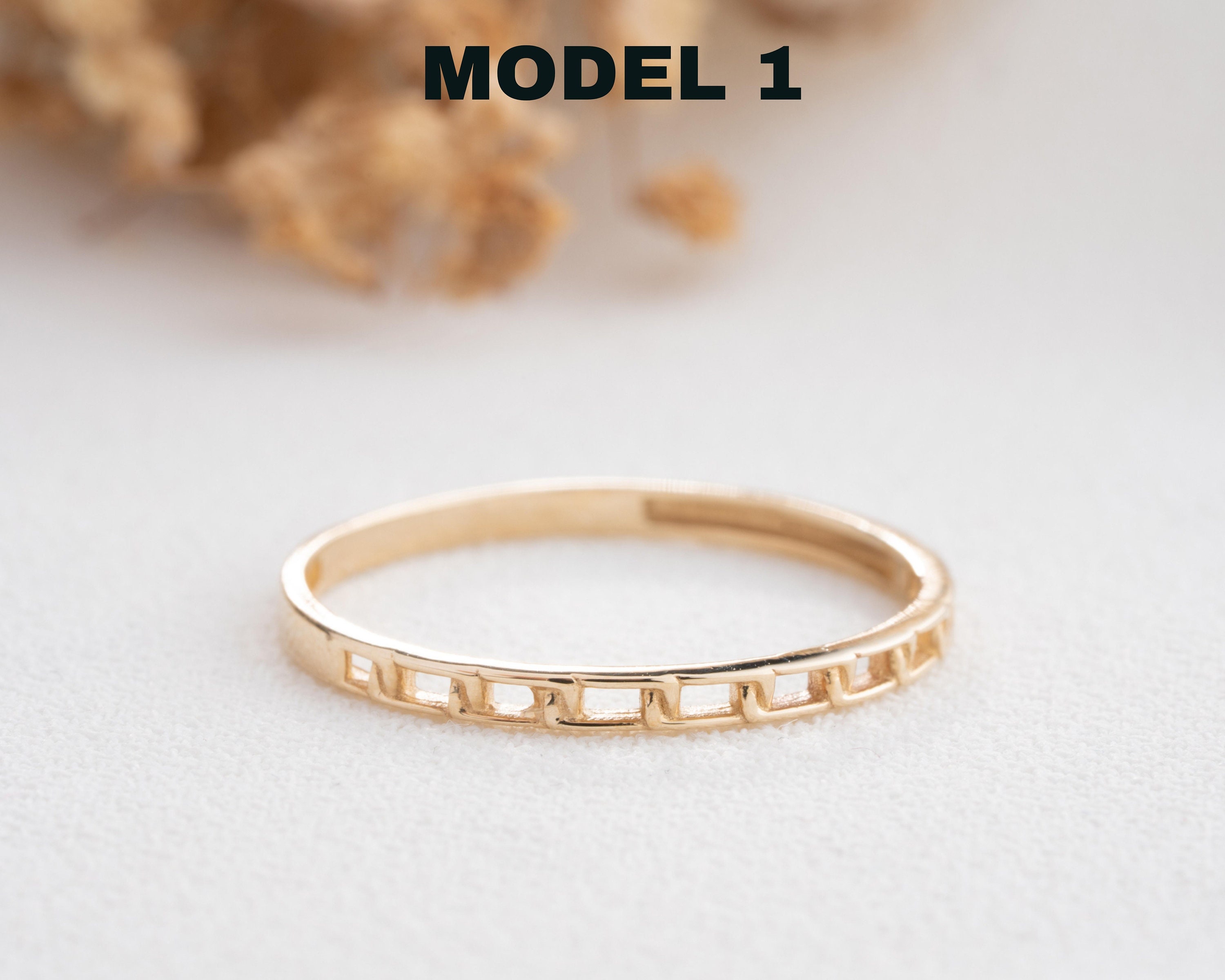 14K Solid Gold Stackable Chain Model Ring Real Gold Unique - Etsy