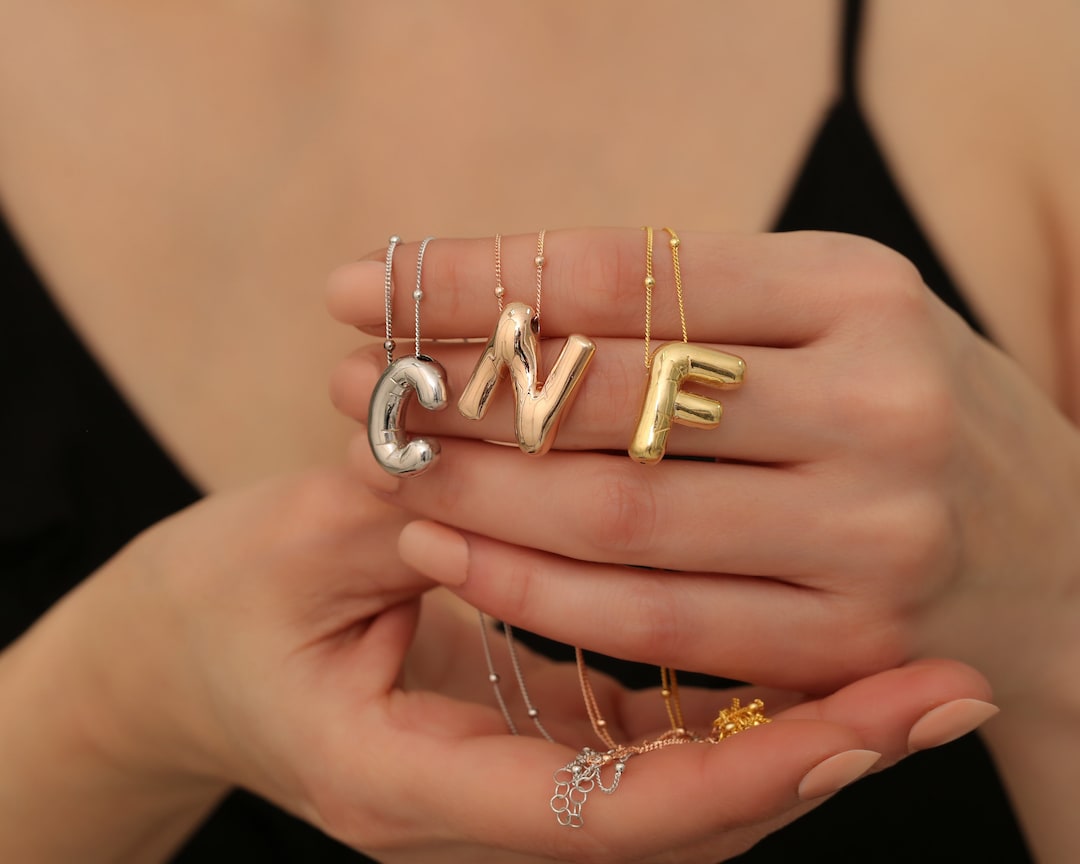 3D Large Balloon Letters Necklace, Trendy Bubble Letter Necklace, Puffy ...