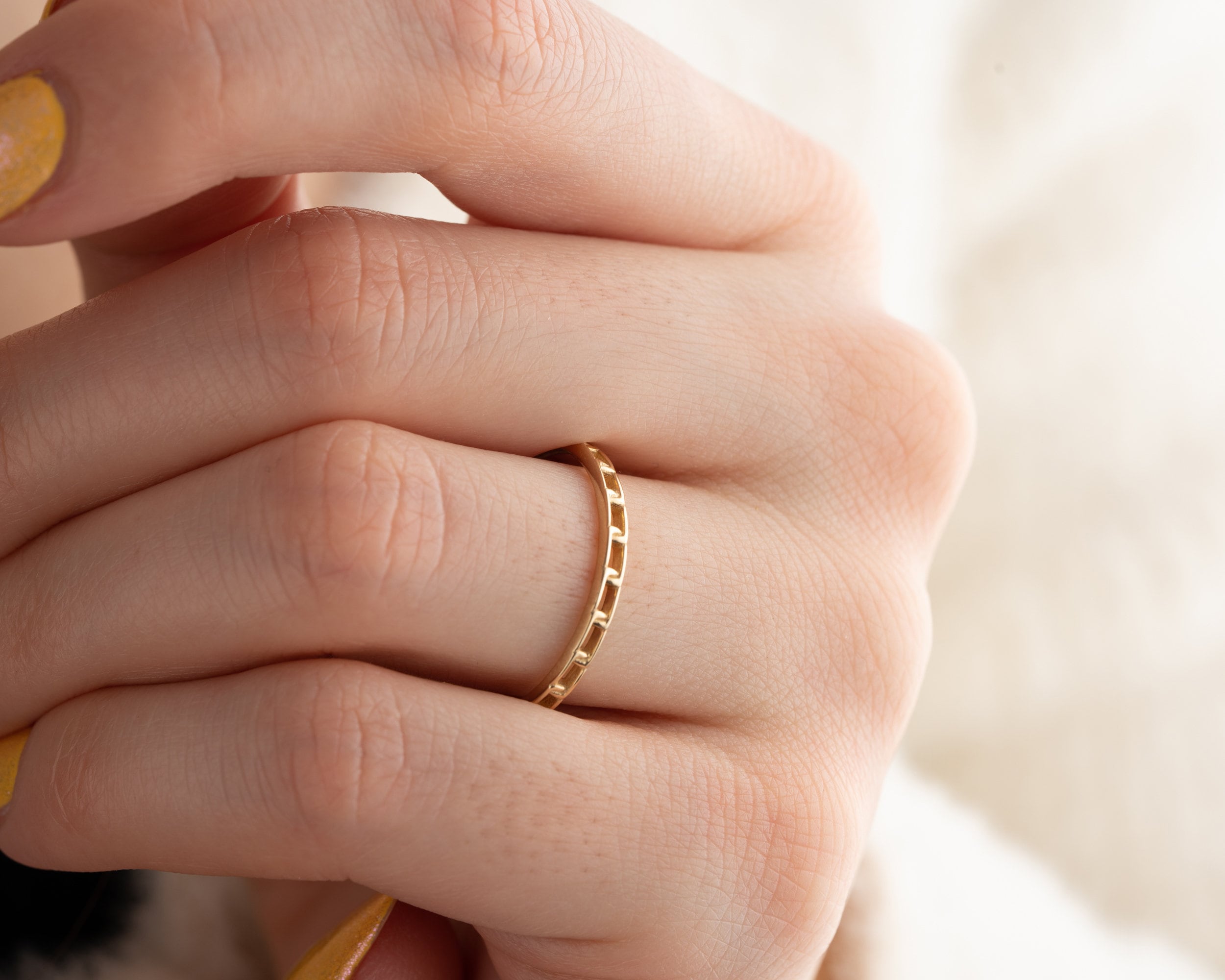 14K Solid Gold Stackable Chain Model Ring Real Gold Unique - Etsy