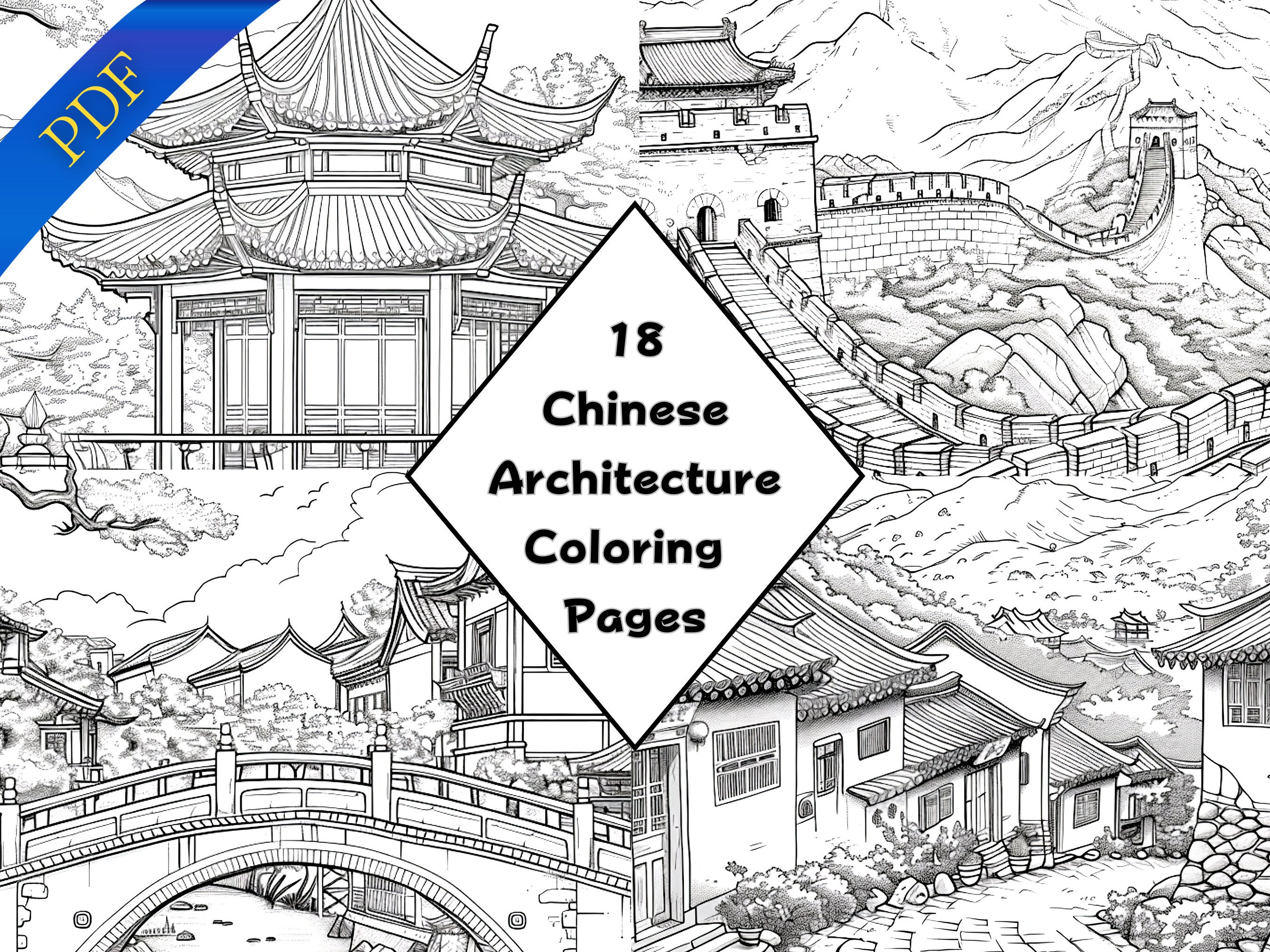 18 Chinese Architecture Coloring Pages | Printable PDF A4 | Fun ...