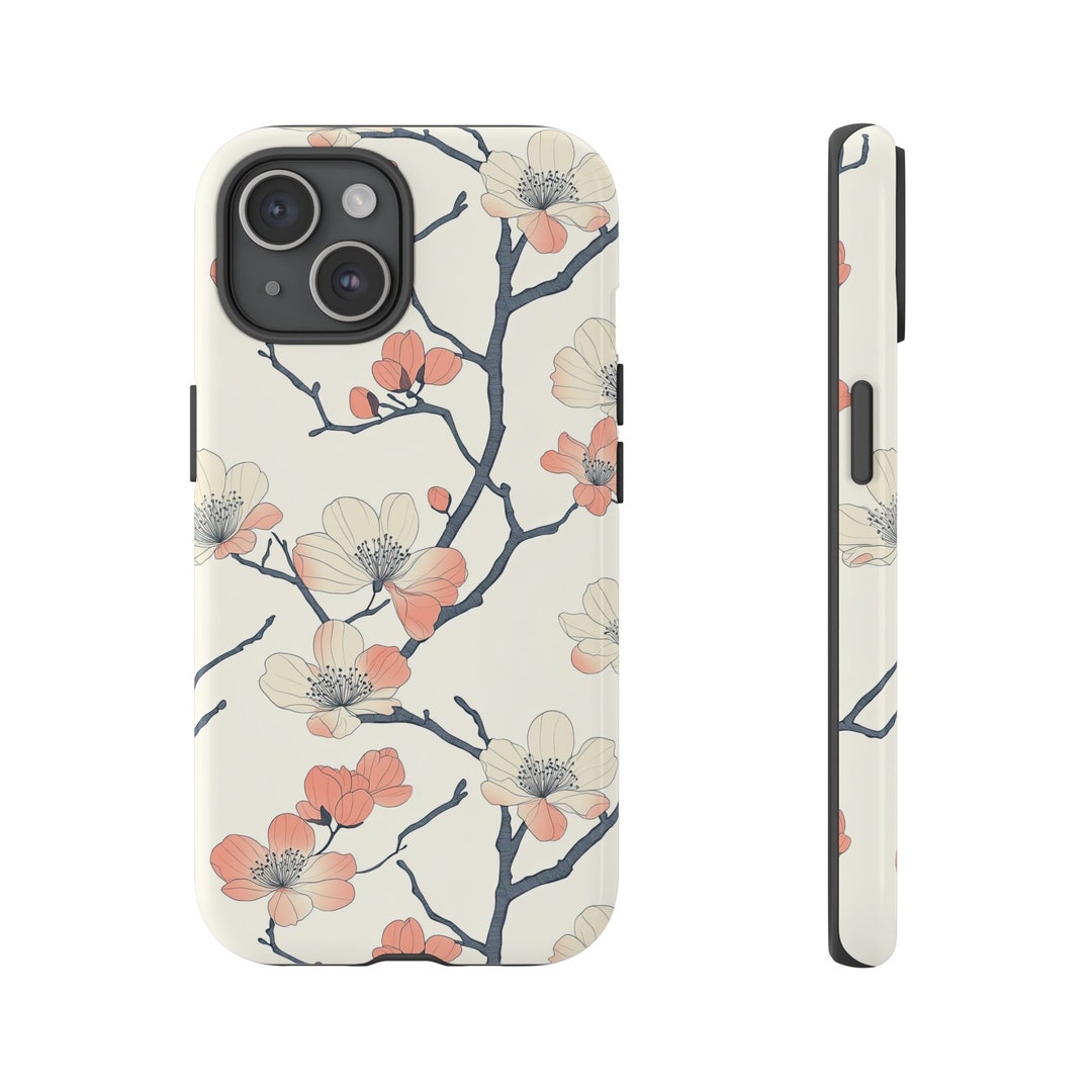 Minimalist Single-line Cherry Blossom & Lotus Phone Case Monochrome ...