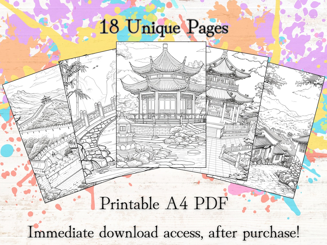18 Chinese Architecture Coloring Pages | Printable PDF A4 | Fun ...
