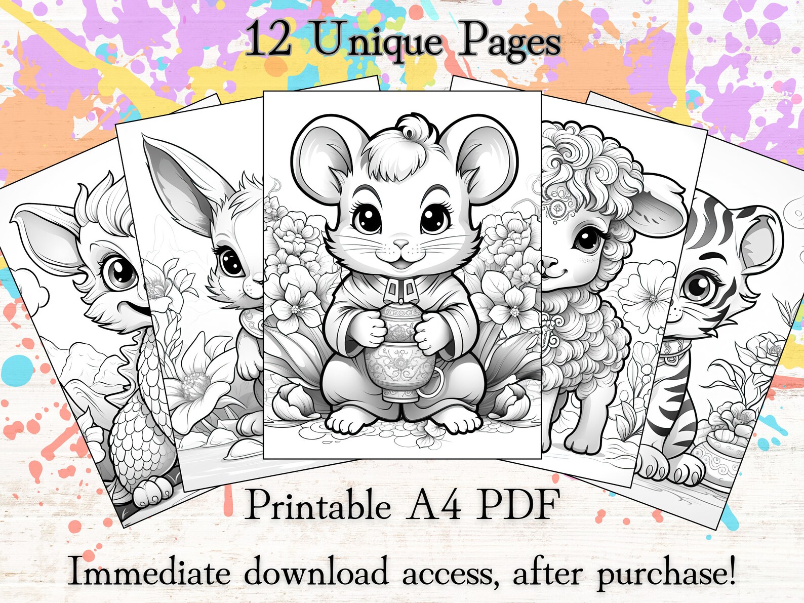 12 Chinese Zodiac Animal Coloring Pages | Printable PDF A4 | Fun ...