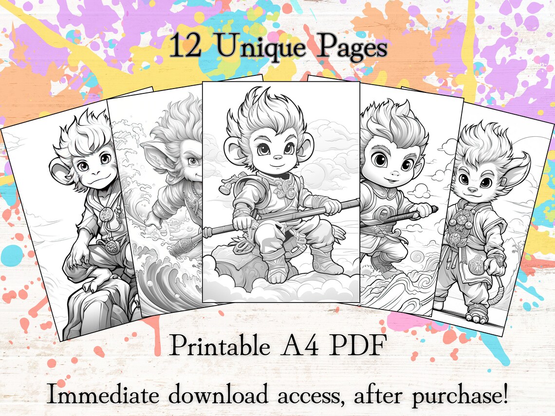 13 Monkey King Inspired Coloring Pages | Printable PDF A4 | Fun ...