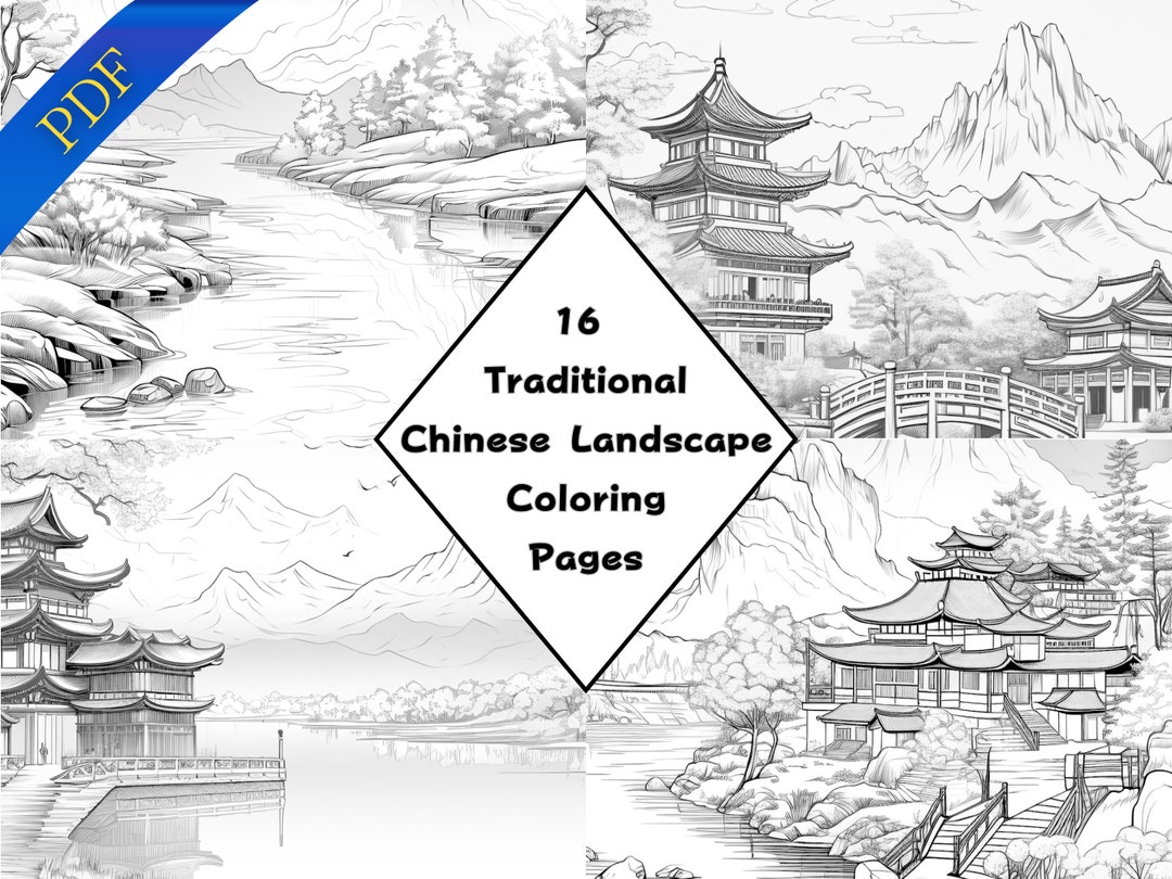16 Chinese Landscape Coloring Pages | Printable PDF A4 | Discover the ...