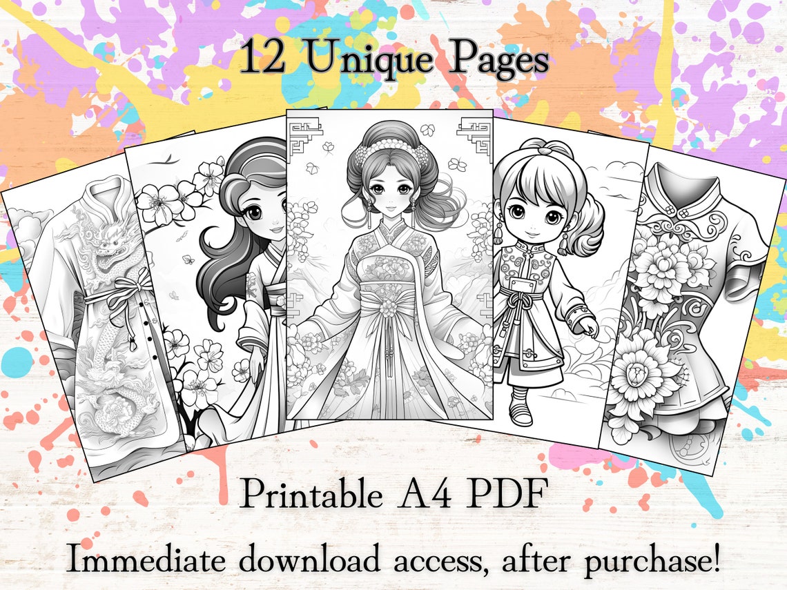 12 Traditional Chinese Clothing Coloring Pages for Kids | Printable PDF ...
