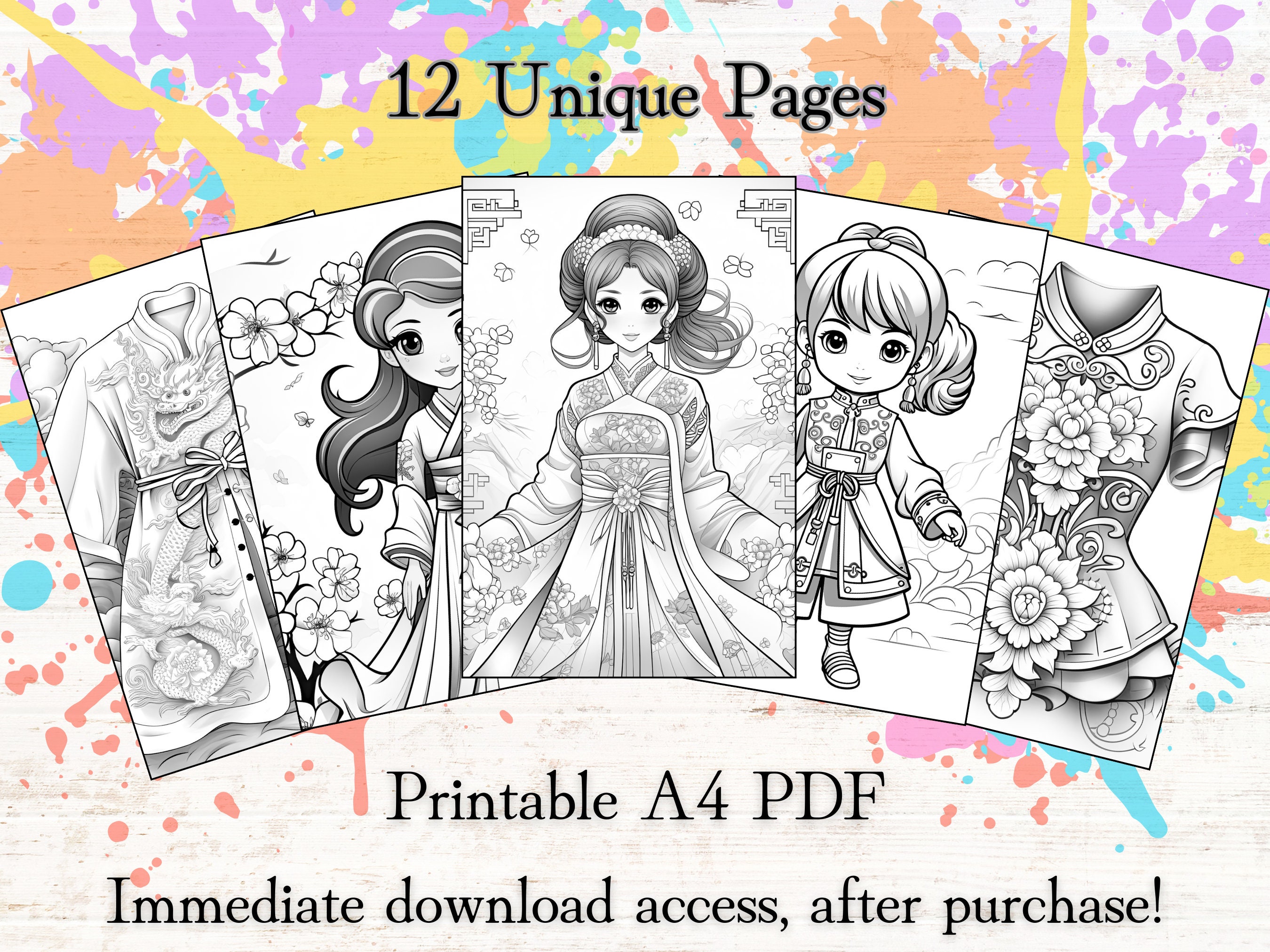12 Traditional Chinese Clothing Coloring Pages for Kids | Printable PDF ...
