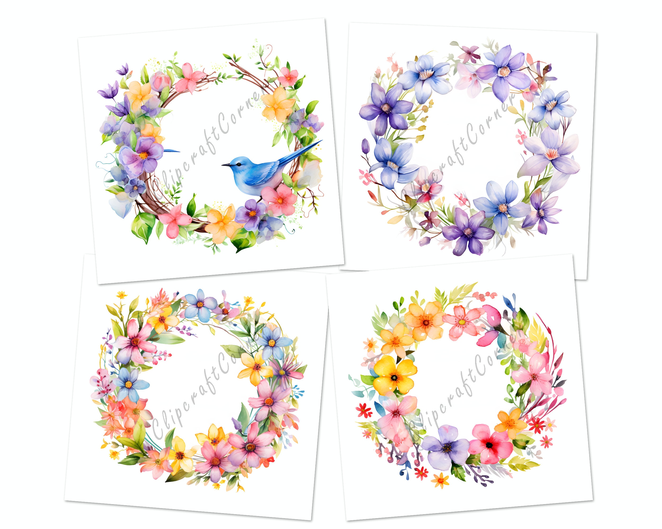 12 Spring Wreath Flowers Clipart PNG | Watercolor Wildflowers Floral ...