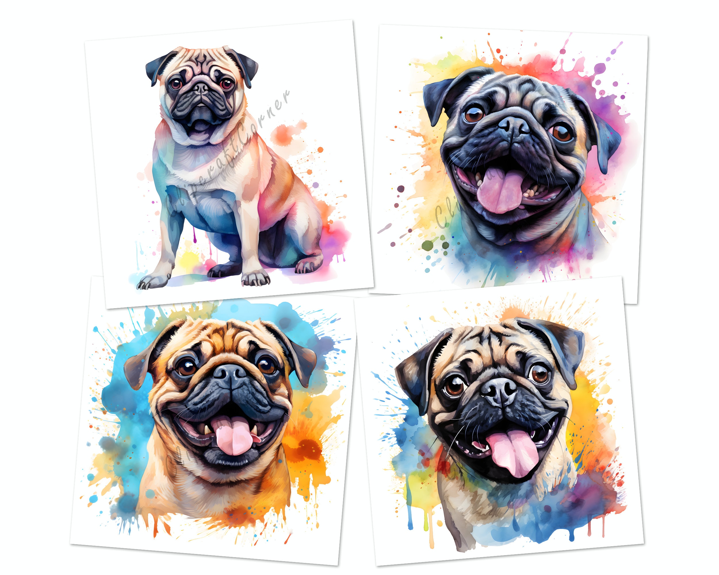 16 Pug Clipart PNG Bundle Watercolor Dog Clipart PNG 54 - Etsy