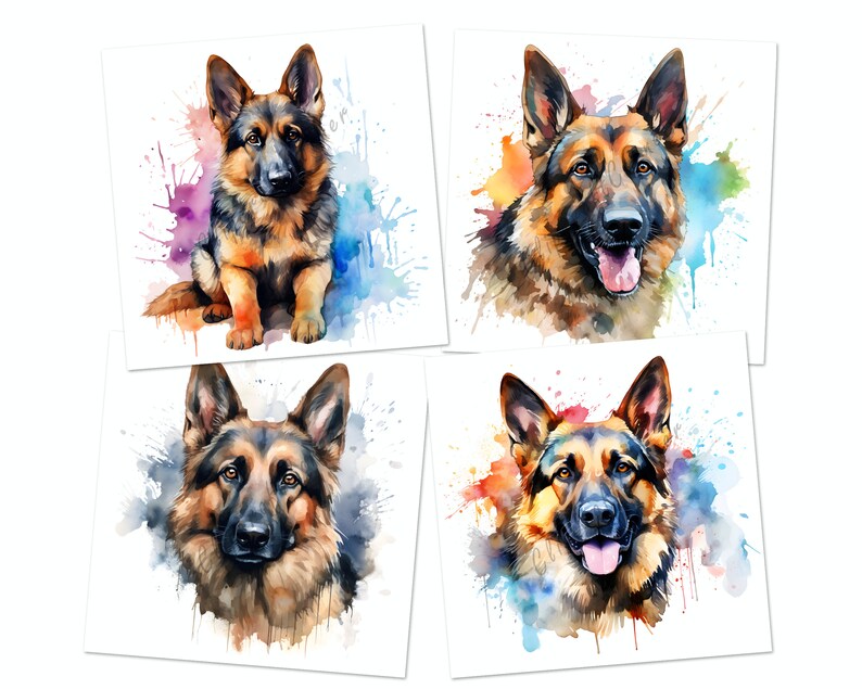 15 German Shepherd Clipart PNG Bundle | Watercolor Dog Clipart PNG | 17 ...