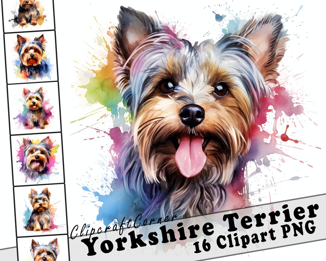 16 Yorkshire Terrier Clipart PNG Bundle Watercolor Dog - Etsy