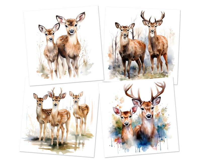 12 Deer Clipart PNG Forest Animal Bundle | Watercolor Deer Clipart PNG ...