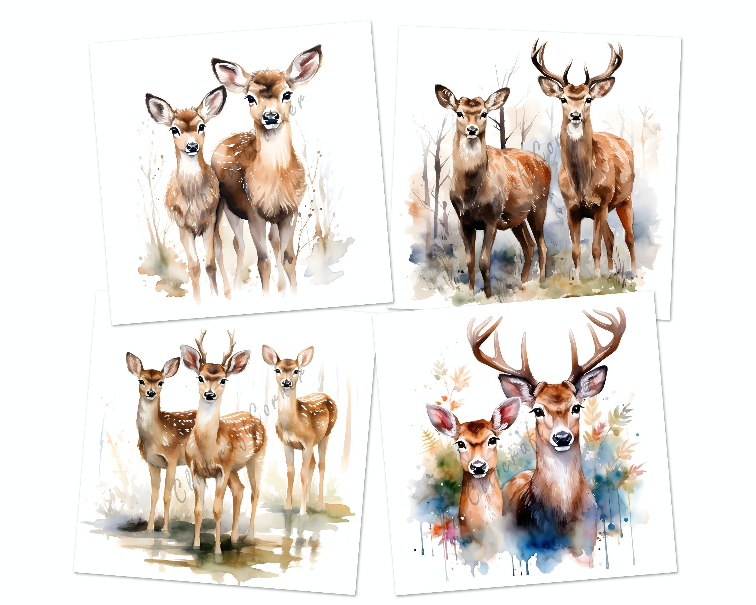 12 Deer Clipart PNG Forest Animal Bundle | Watercolor Deer Clipart PNG ...
