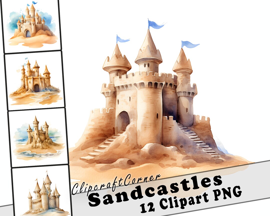 12 Sandcastle Clipart PNG Bundle | Tropical Beach Watercolor Clipart ...