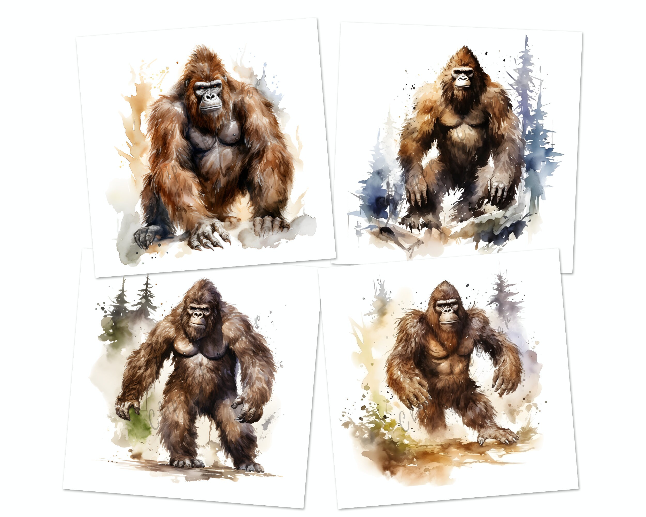 12 Bigfoot Clipart PNG Forest Animal Bundle | Watercolor Sasquatch ...