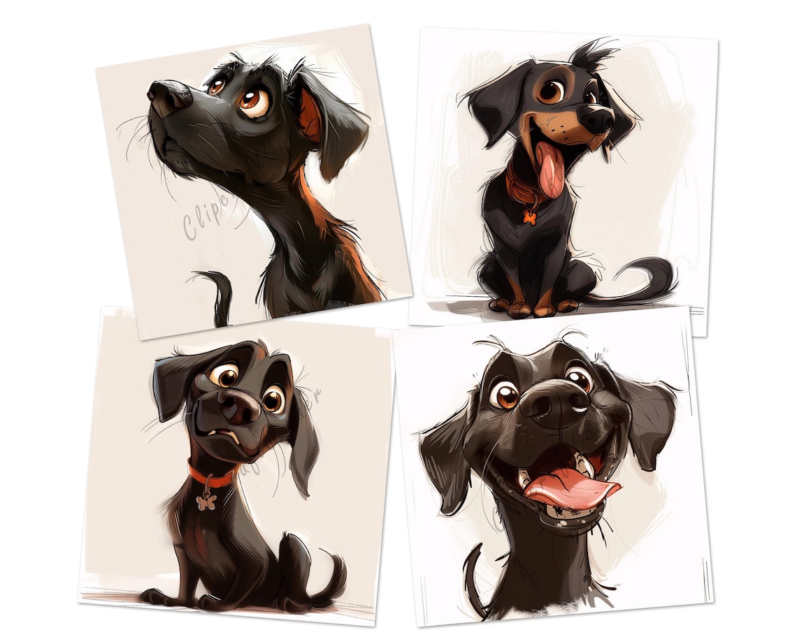 12 Black Labrador Clipart PNG Funny Dog Bundle | Watercolor Dog Cartoon ...