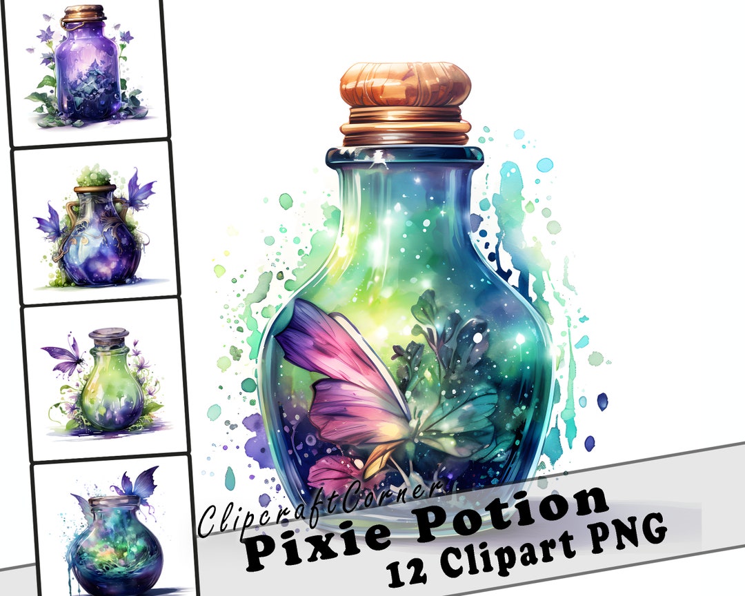 12 Pixie Potion Clipart PNG Fairytale Bundle | Magical Watercolor Fantasy Potion Clipart PNG ...