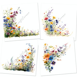 20 Wildflower Frame Corners Clipart PNG | Wild Flower Watercolor Floral ...