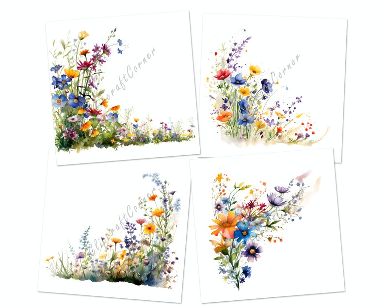 20 Wildflower Frame Corners Clipart PNG | Wild Flower Watercolor Floral ...