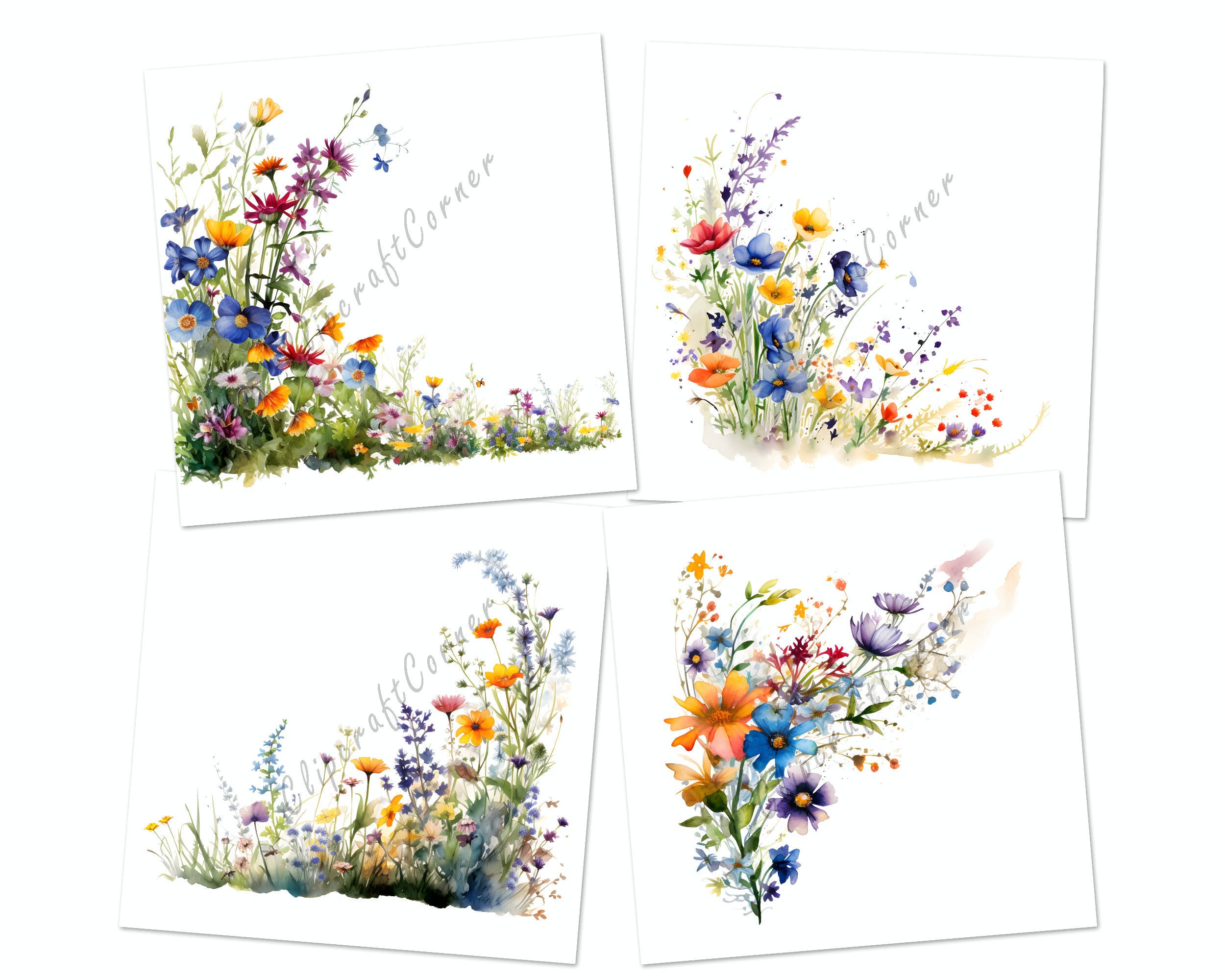 20 Wildflower Frame Corners Clipart PNG | Wild Flower Watercolor Floral ...