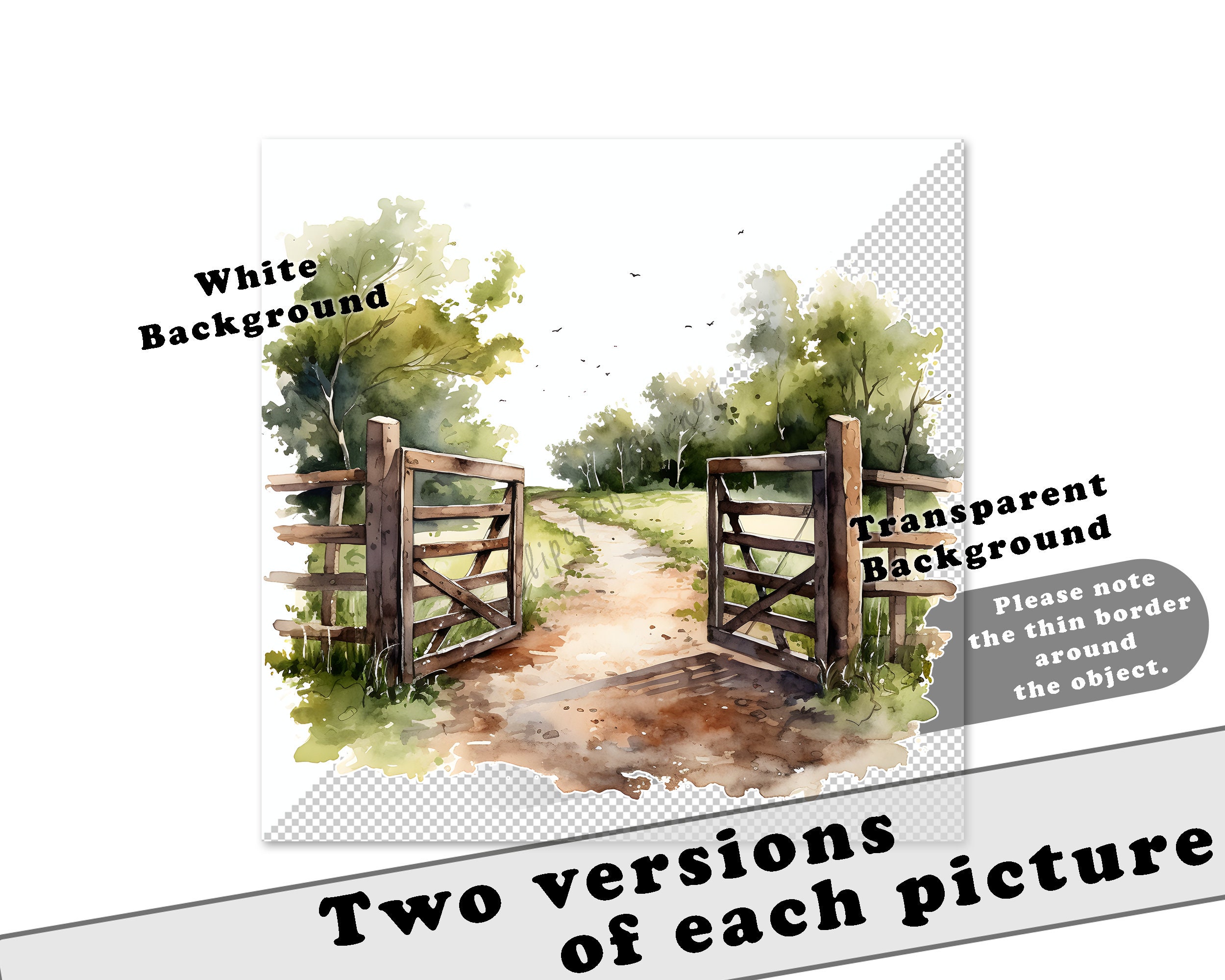 12 Farm Gate Clipart PNG Bundle | Watercolor Gate Clipart PNG | Farm ...