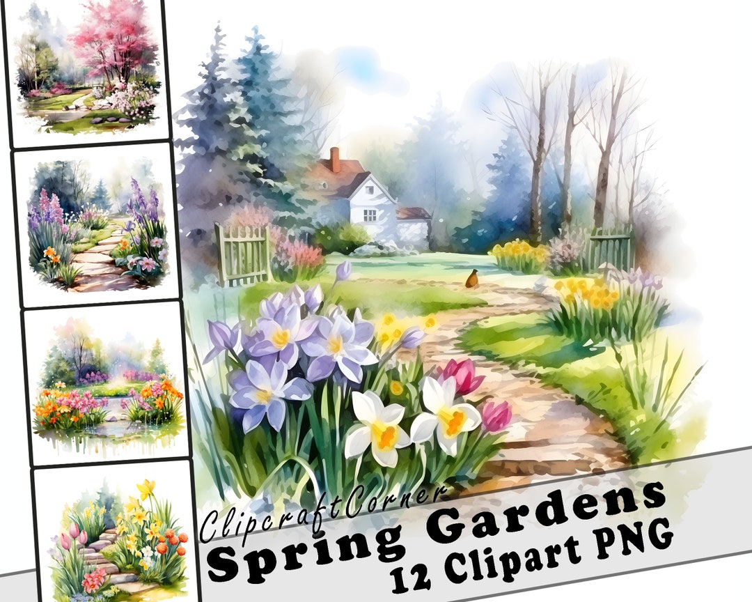 12 Spring Garden Clipart PNG Bundle | Watercolor Spring Garden Clipart ...