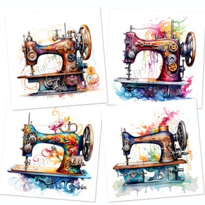 12 Steampunk Sewing Machine Clipart PNG Bundle Watercolor Steampunk ...