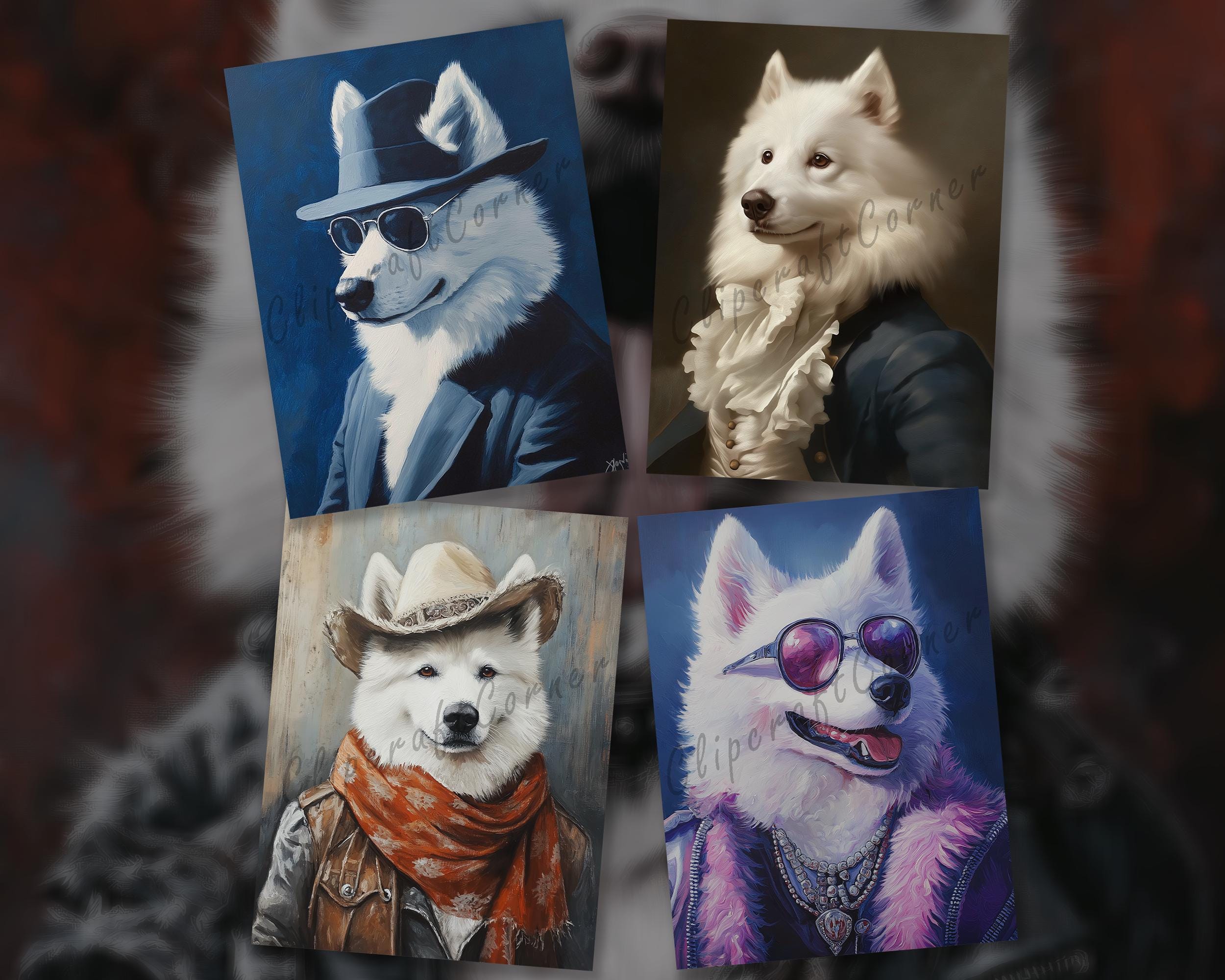 20 Samoyed Clipart Images | Samoyed Dog Portraits as Music Stars ...