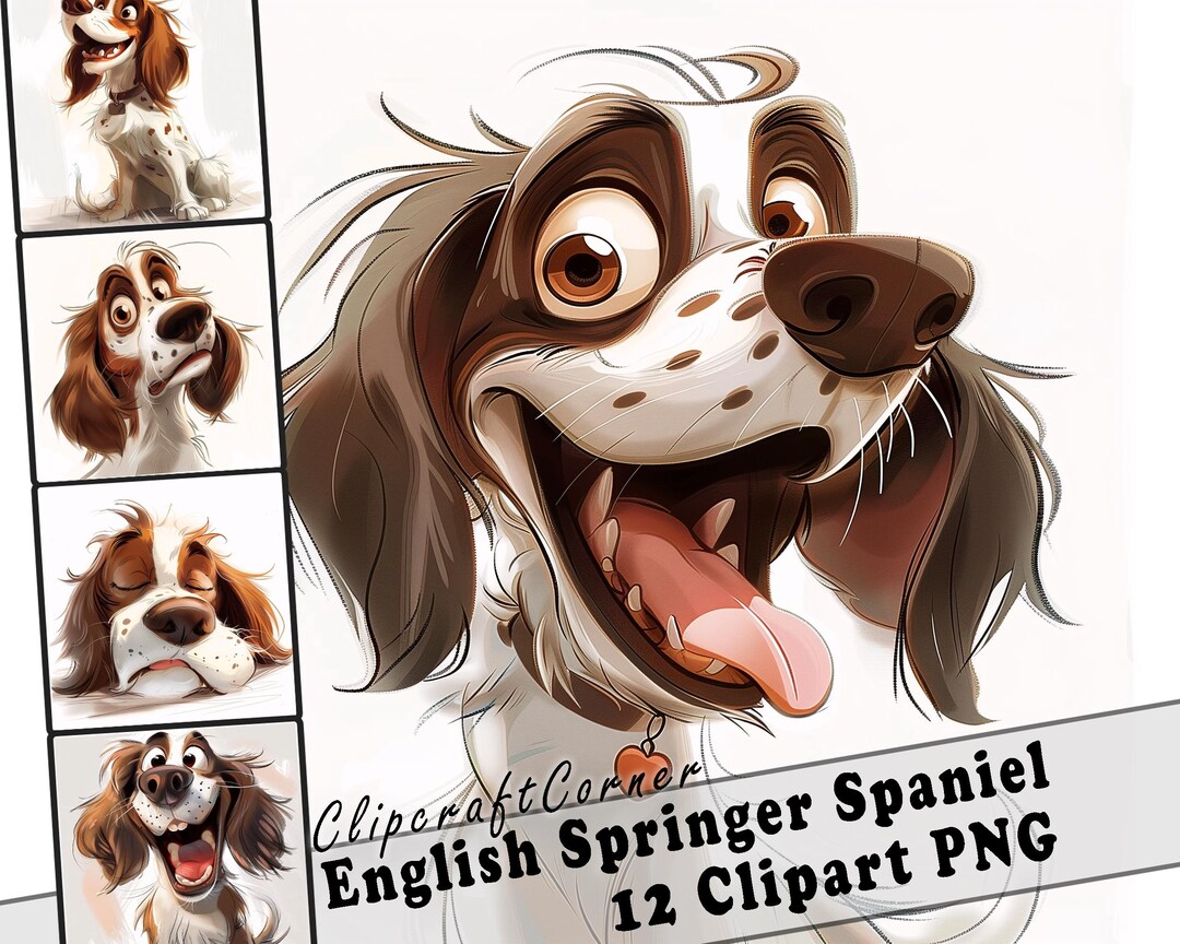 12 English Springer Spaniel Clipart PNG Funny Dog Bundle | Watercolor ...