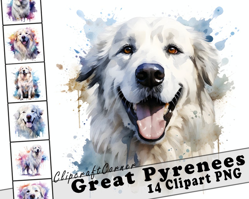14 Great Pyrenees Clipart PNG Bundle Watercolor Dog Clipart - Etsy