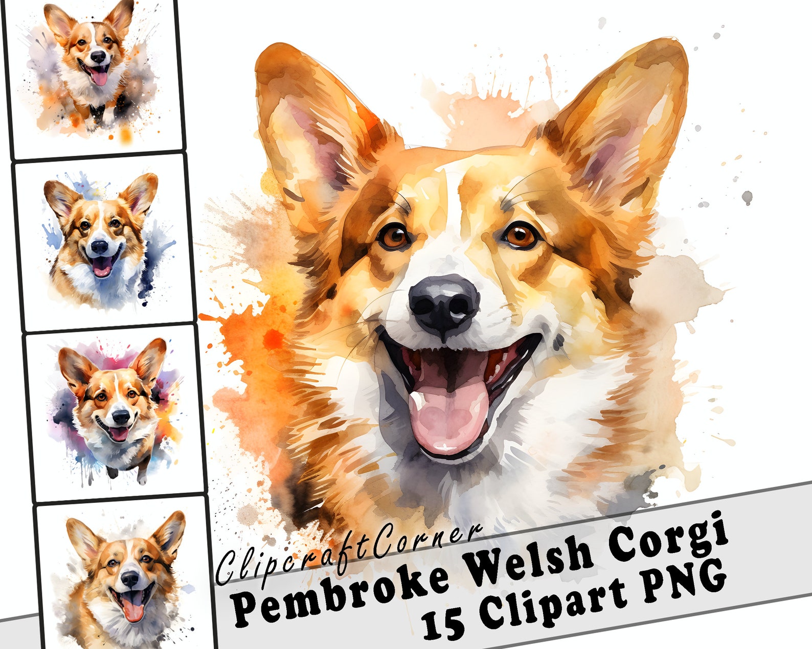 15 Pembroke Welsh Corgi Clipart PNG Bundle | Watercolor Dog Clipart PNG ...