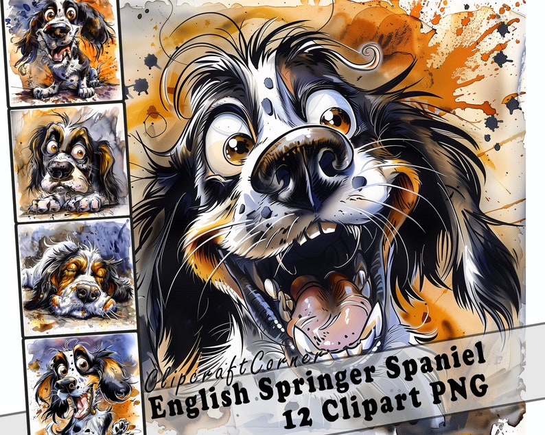 12 English Springer Spaniel Clipart PNG Funny Dog Bundle | Watercolor ...